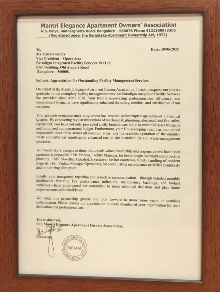 Appreciation Letters - Paradigm Integrated Facility Management Services